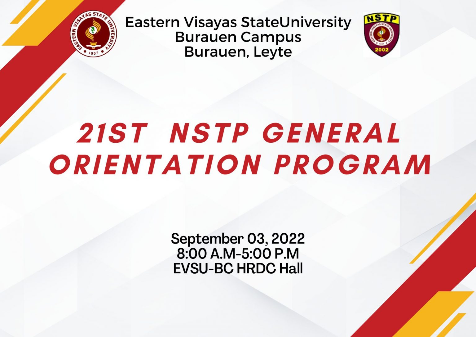 21st NSTP General Orientation Program | Eastern Visayas State University - Burauen Campus